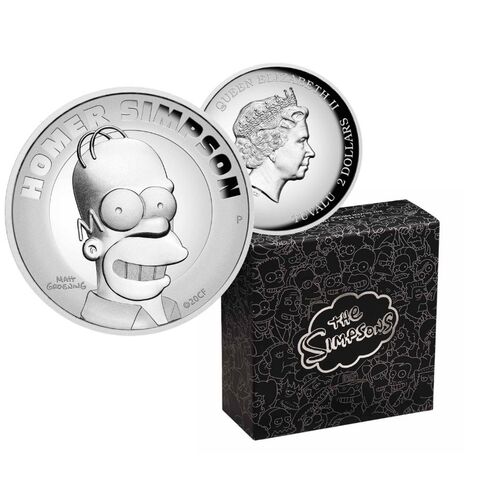 2021 $2 Homer Simpson 2oz Silver Proof Coin - Aussie Coins and Notes